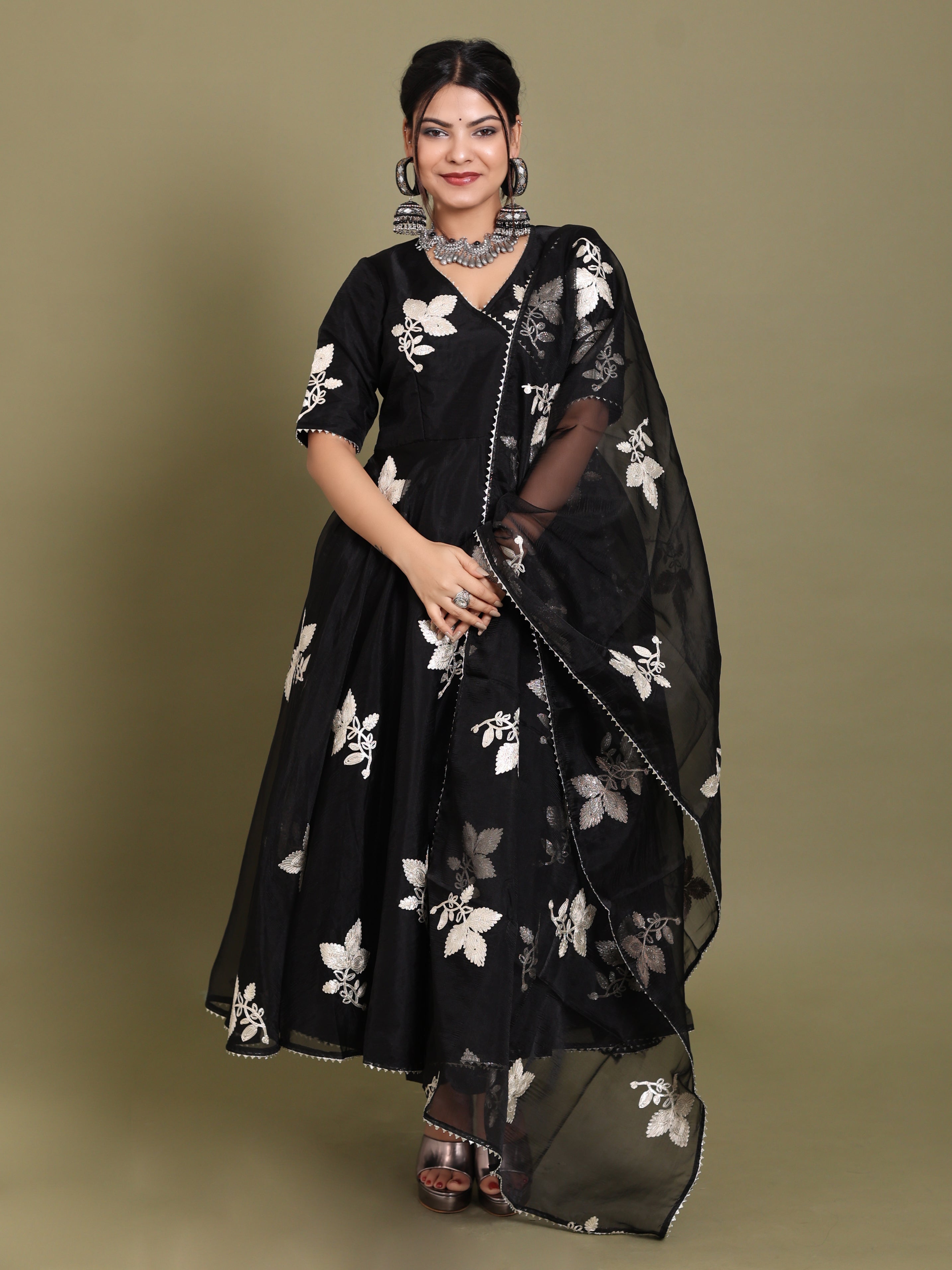 Black Gota Organza Anarkali Suit Set